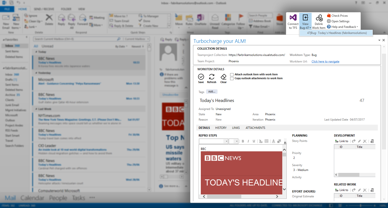 TMO • Create TFS Work Items from Outlook emails, appointments and tasks!!